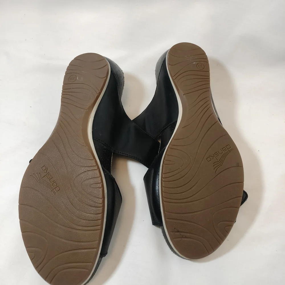 Dansko | Shoes | Dansko Vienna Wedge Sandals Black Leather Slides ...